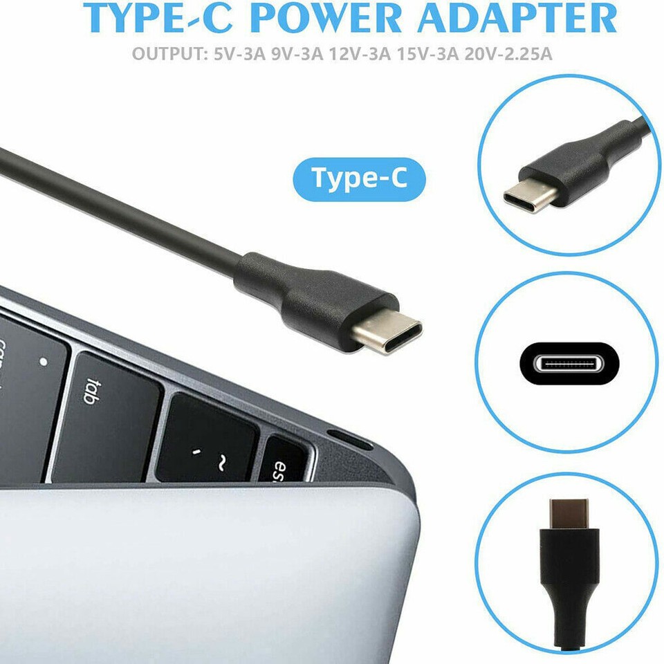 65 Watt Laptop USB-C Charger Block Wall Type C Power Supply Cable ...