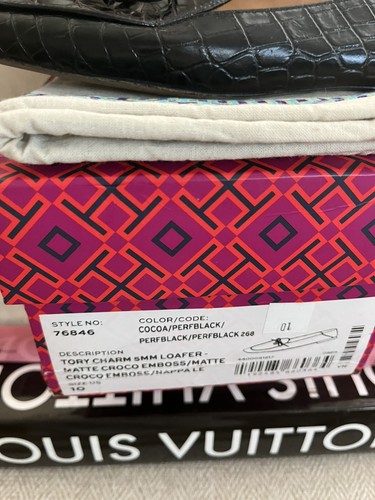 Tory Burch $328 Charm Loafer Matte Croco Embossed 10 Cocoa/perf Blk | eBay