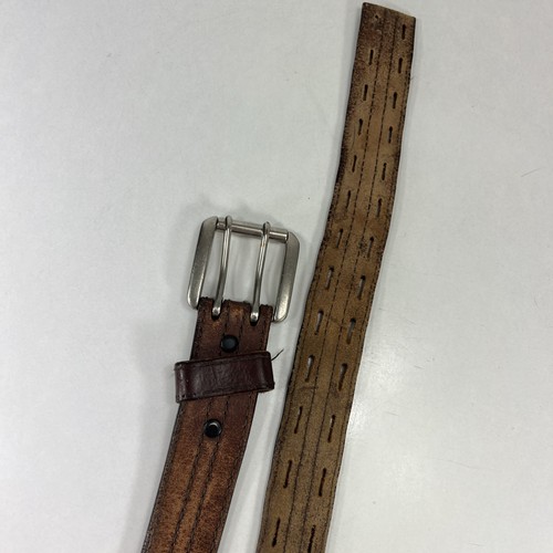 Stretched Worn Brown Genuine Leather Two Prong Work Belt - Men's Size ...