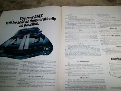 1968 AMC American Motors AMX mid-size-mag 2-pg car ad -"sold as ...