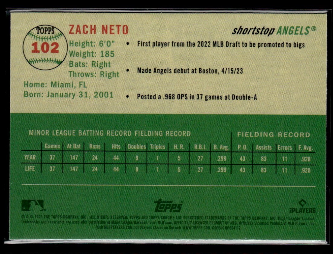 2023 Topps Chrome Platinum Base Zach Neto RC Los Angeles Angels #102 | eBay