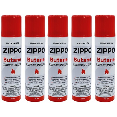 ZIPPO BUTANE FUEL 75 ml Lighter Fluid MADE IN USA PACK OF 5 packaging ...