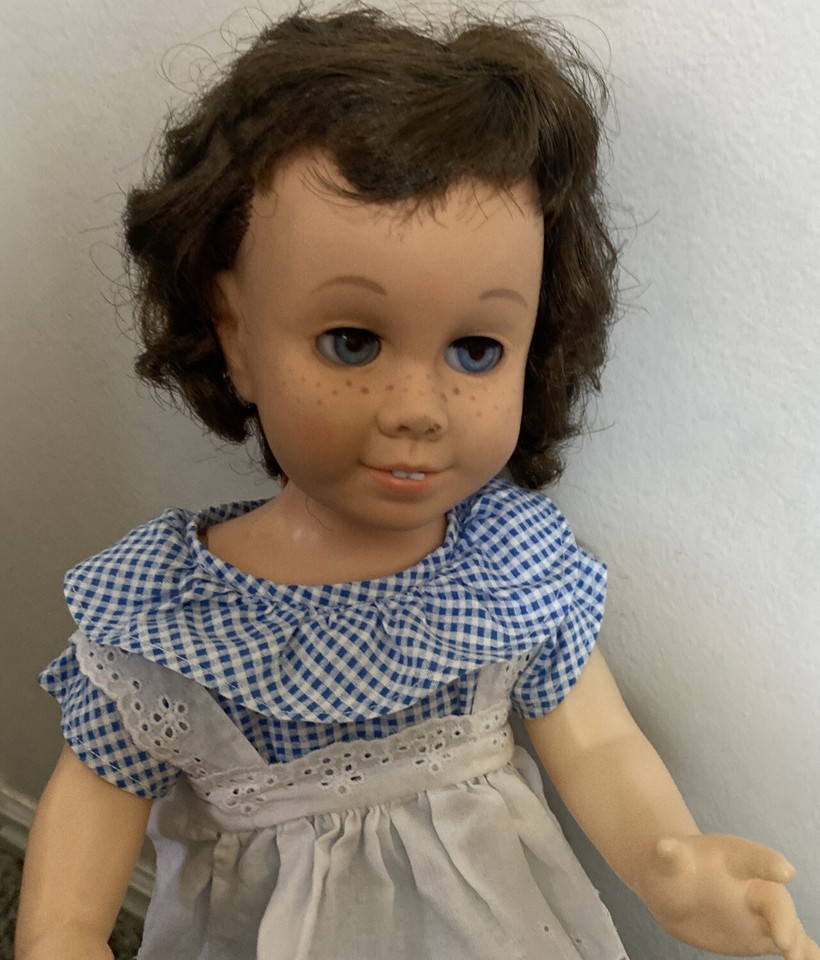 Vintage 1960 Mattel Chatty Cathy Doll with Blue White Dress Brown Curly ...
