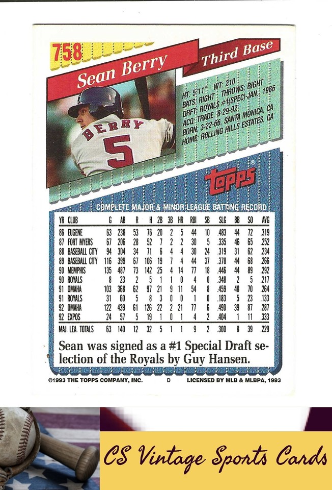 1993 Topps #758 Sean Berry Gold | eBay