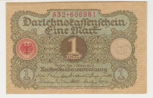1920 Germany 1 Mark Reichbanknote Paper Money Banknotes Currency High ...