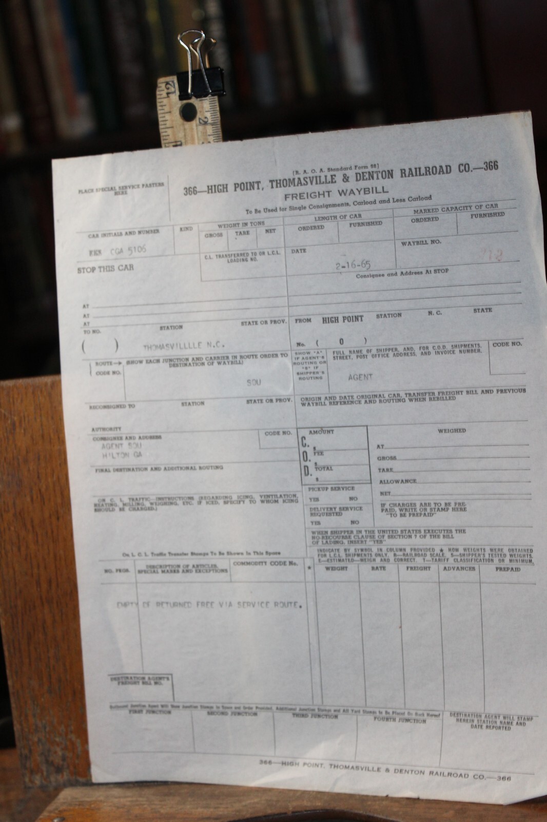 Vintage 1965 High Point Thomasville Denton Railroad Freight Waybill | eBay
