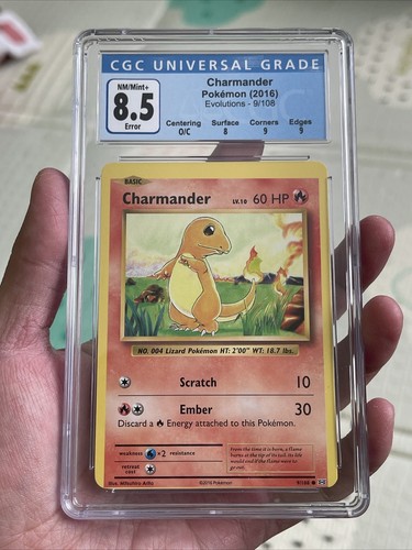 CGC 8.5 ERROR MISCUT O/C Off Centered Charmander Evolutions 2016 ...