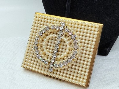 VTG. 1950'S WIESNER MIAMI CLEAR RHINESTONE FAUX PEARL POWDER COMPACT ...