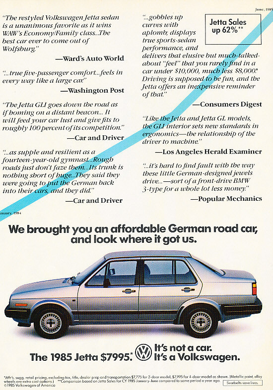 1985 Volkswagen Jetta VW - Sales - Classic Vintage Advertisement Ad D24 ...