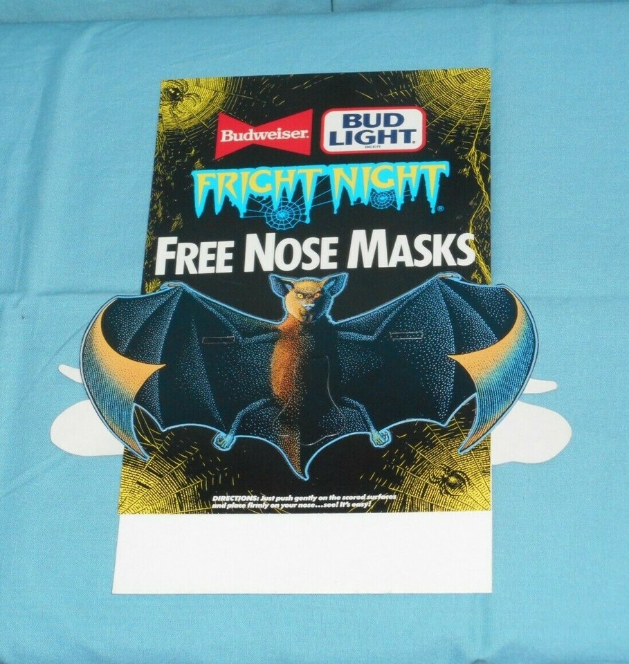 vintage BUDWEISER BUD LIGHT beer Halloween table tent FRIGHT NIGHT nose ...