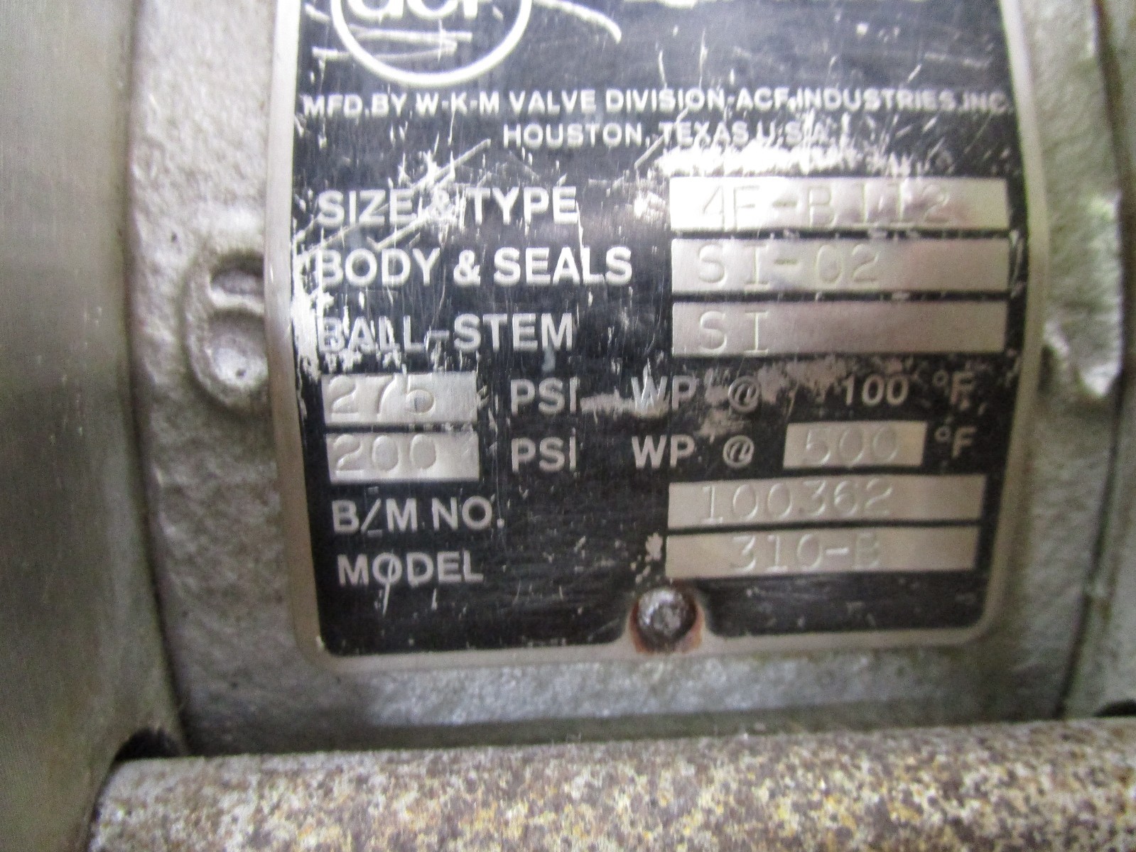 WKM ACF DYNASEAL 310 4F-B112 4" FLANGED STAINLESS S/S BALL VALVE 310-B ...