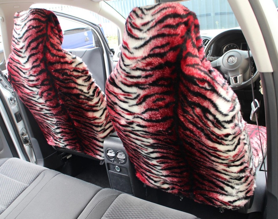For BMW Alpina - Red Tiger Faux Fur Furry Car Seat Covers - Full Set ...