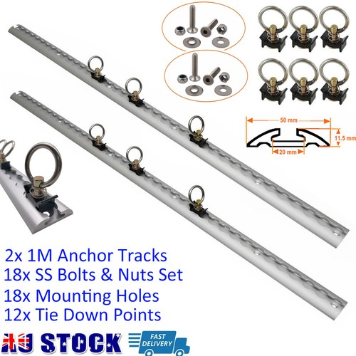 2pcs 1M Aluminium Anchor Track Tie Down Point Rail Trailer Caravan ...