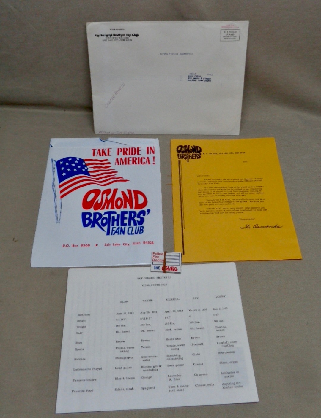 Lot Of Vintage 1970's The Osmond Brothers Fan Club Items | eBay