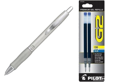 Pilot G2 Limited Metal Gel Pen .7mm Silver Barrel Blue Ink Refills ...