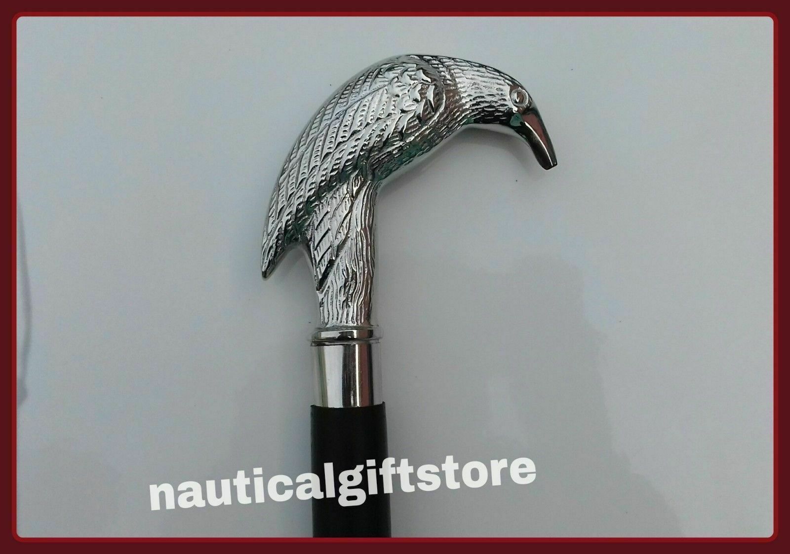 Antique Brass Crow Head Handle Vintage Style Wooden W… - Gem