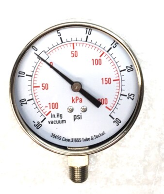 Unbranded 3-1/2" Compound Gauge 304SS Case w/316SS Tube and Socket ...