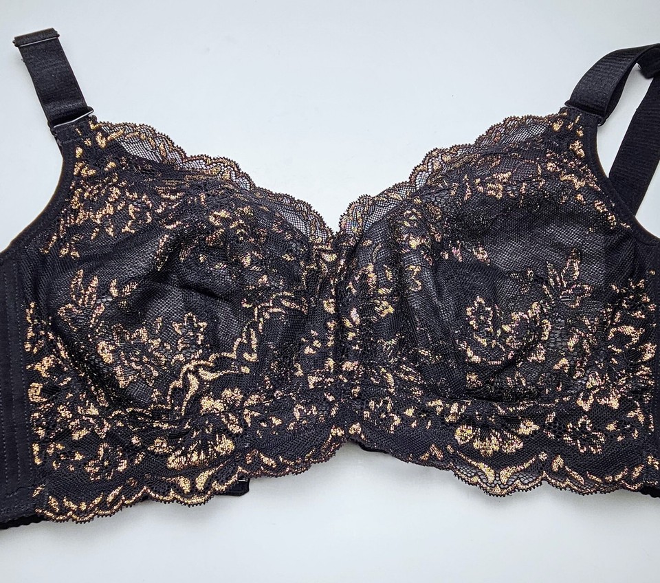 NWOT Black And Gold Lace Bra Size 36DD | eBay