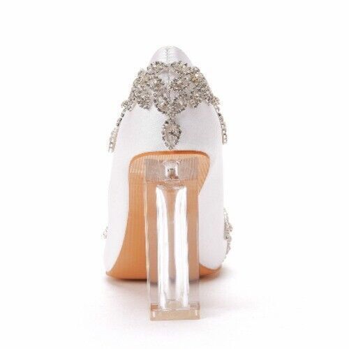 Wedding Shoes Bride Clear High Heels Crystal Pumps Queen Satin Silk