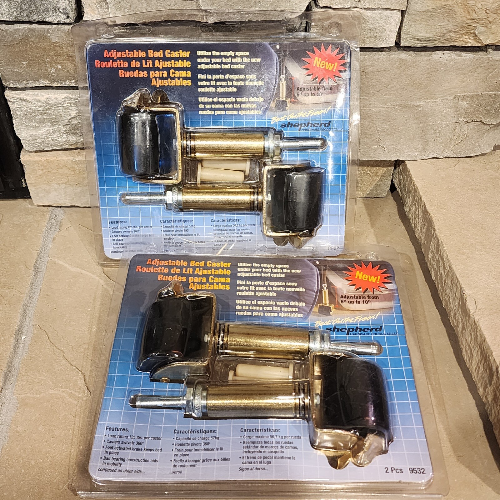 Shepherd Hardware 9532 Adjustable (4) Bed Casters & Risers 2 PACKS of 2 ...