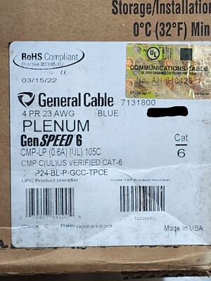 General Cable GenSPEED 6 23/4P Cat6 Network Cable CMP Plenum Blue ...