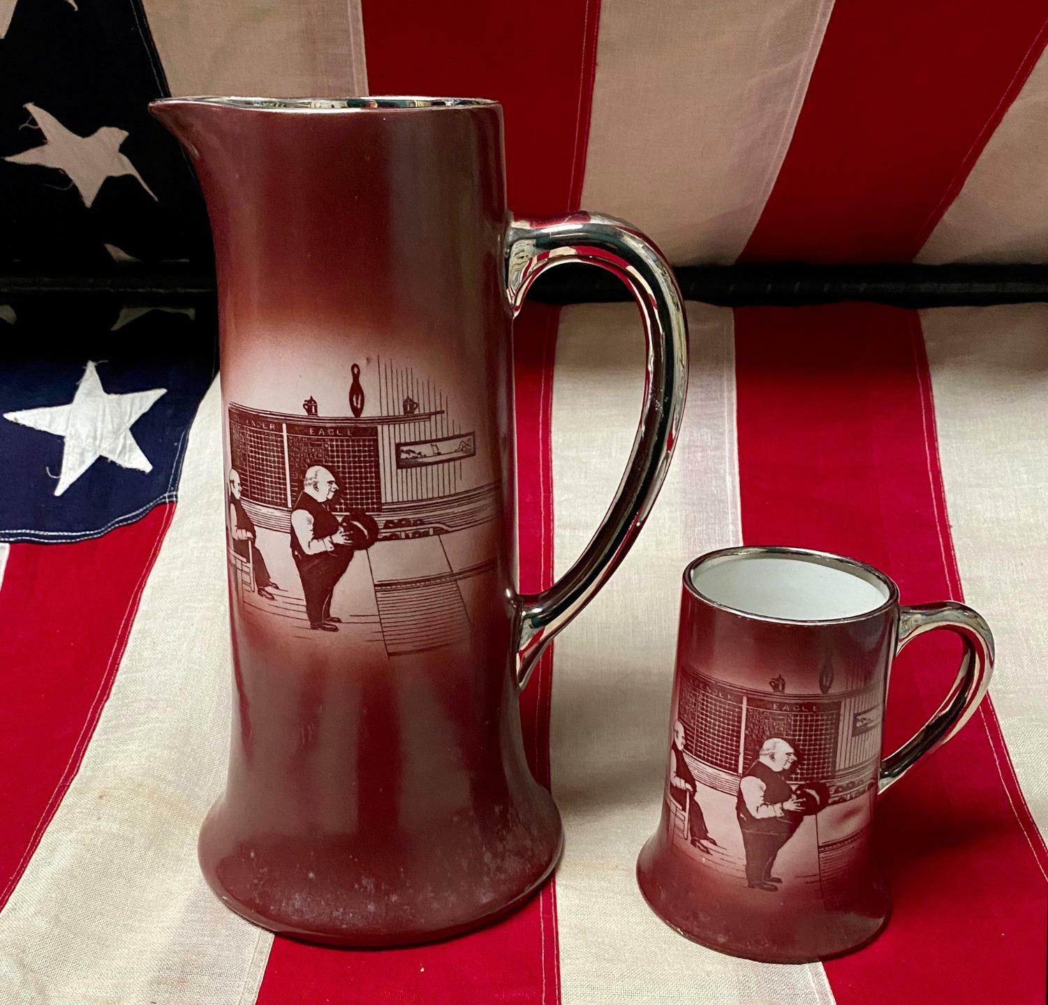 Vintage 1910s Thomas Maddocks Co.Antique Bowling Art Ceramic Pitcher ...