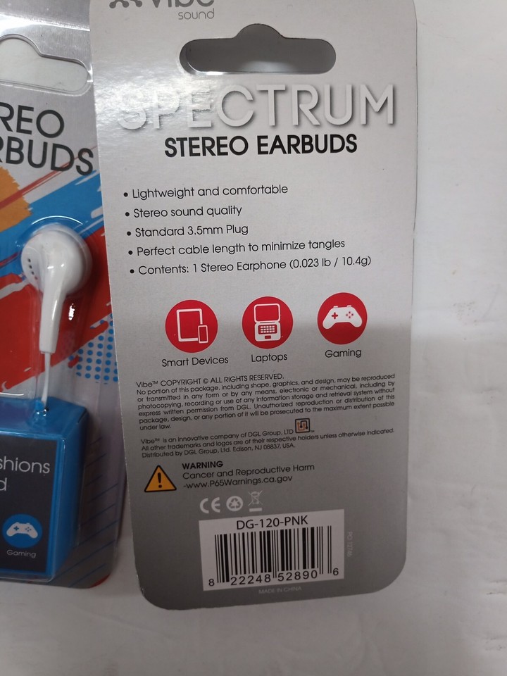 2 Sets Vibe Sound Spectrum Stereo Earbuds w/ Extra Ear Cushions Pink ...