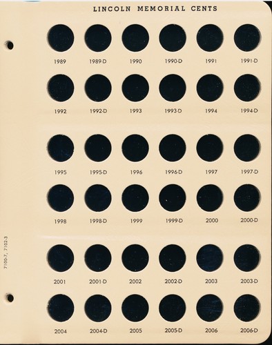 Dansco Coin Album 7100 PAGE 7 ONLY Lincoln Cents 1989-2006 PD Book Cent ...