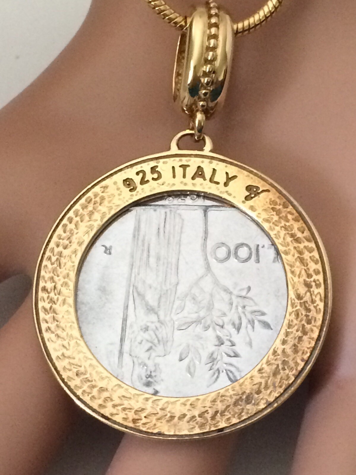 Vintage Repvbblica Italiana L.100 Coin 925 Italy Gold Overlay Sterling ...