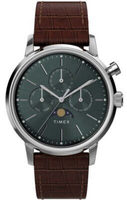 Timex Marlin Moon Phase Quartz Leather Strap Men's Watch TW2W51000 ...