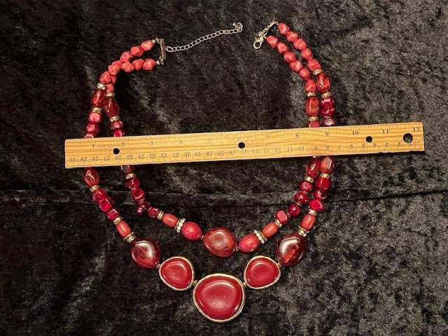 Vintage Double Stranded Red and Gold Toned Beaded Necklace 20" | eBay
