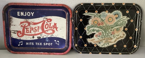 Vintage 2 Pepsi Cola Trays Hits the Spot Serving Tray + Bigger And ...
