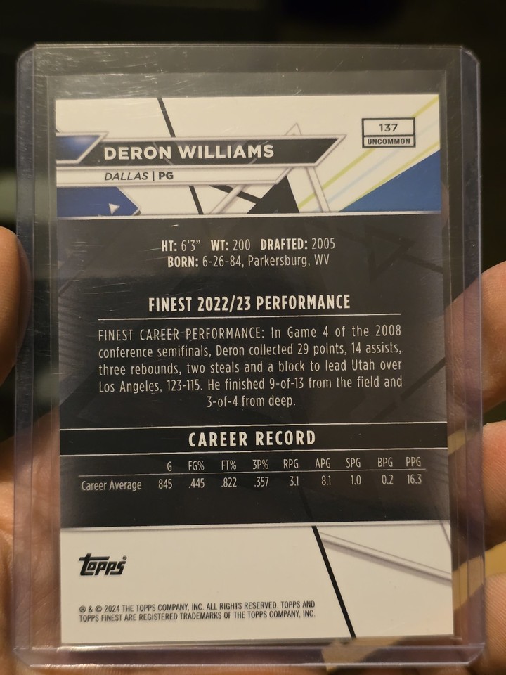 Devon Williams Black And Red /15 Topps Finest Nba Dallas | eBay
