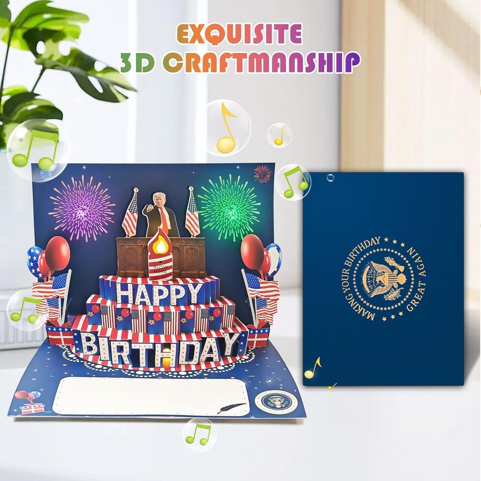 Donald Trump Birthday Card with Lights and Music,3D Pop Up Fireworks ...