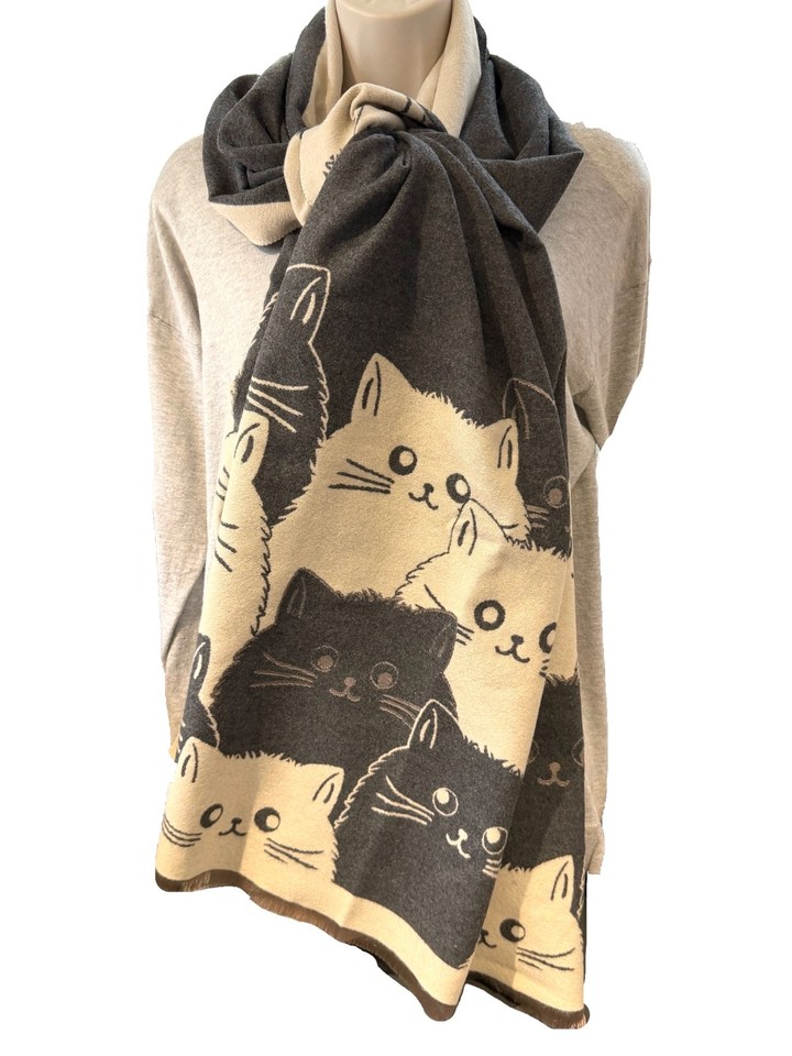 Women's Cat Scarf Shawl Cute Soft Large Winter Cosy Grey | eBay