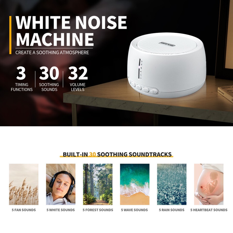 White Noise Machine Sound Sleep Aid Therapy Helper 30 Relaxing Sounds ...