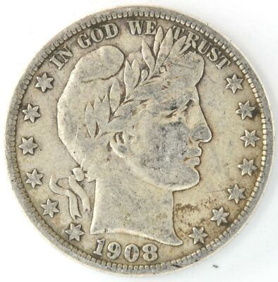 1908 O Barber Half Dollar 50 Cent 90% Silver US Coin New Orleans United ...