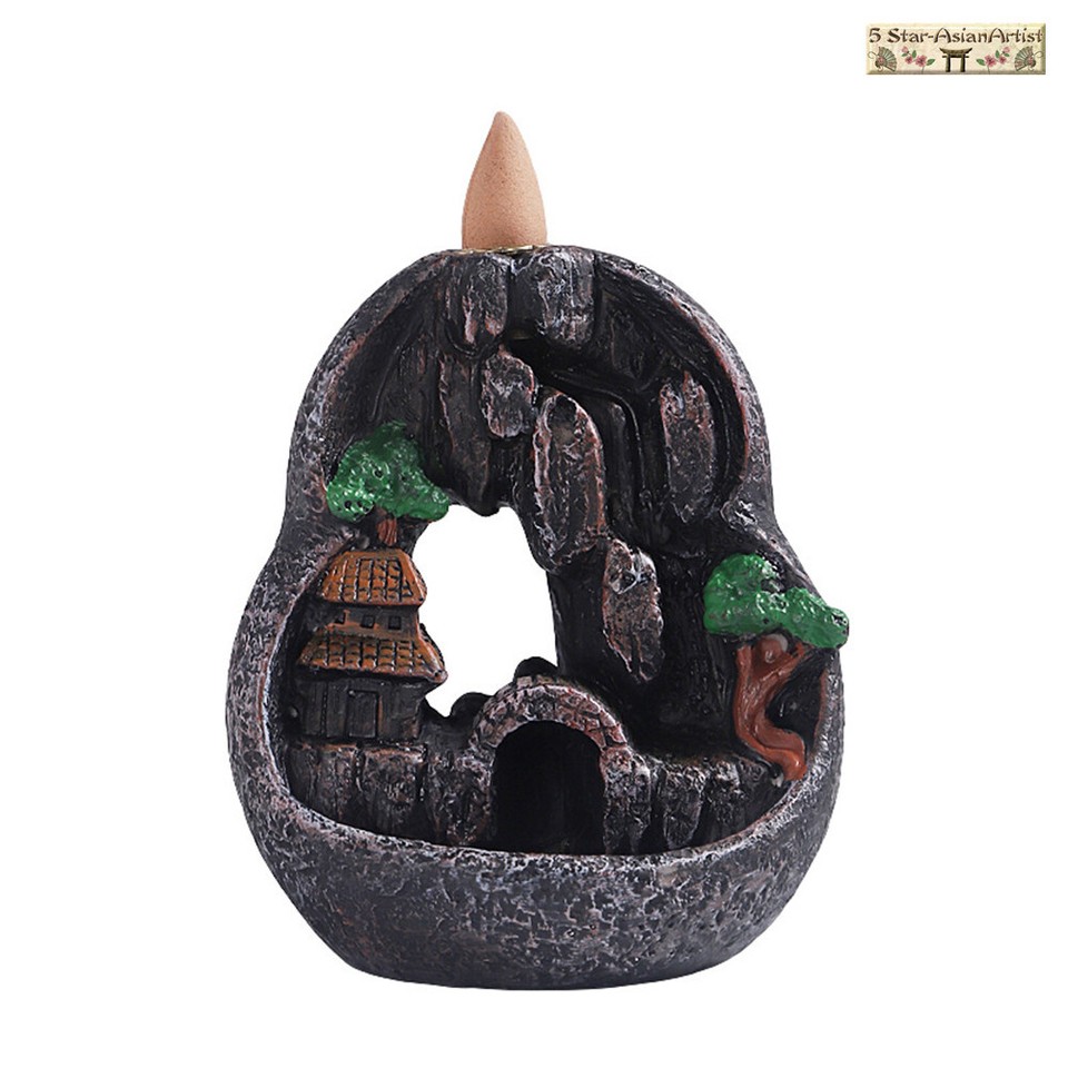 Big Backflow Incense Cones Burner Holder Village Mountain & Free Cones ...