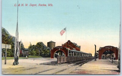 Postcard WI Racine Wisconsin C&NW Depot Chicago & North Western ...