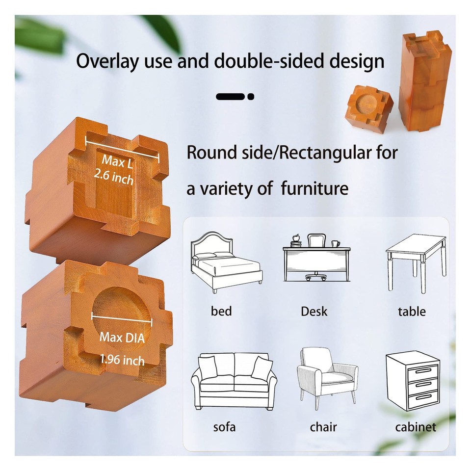 Wood Bed Risers with Non-Slip Rubber Pad Stackable Furniture Risers ...