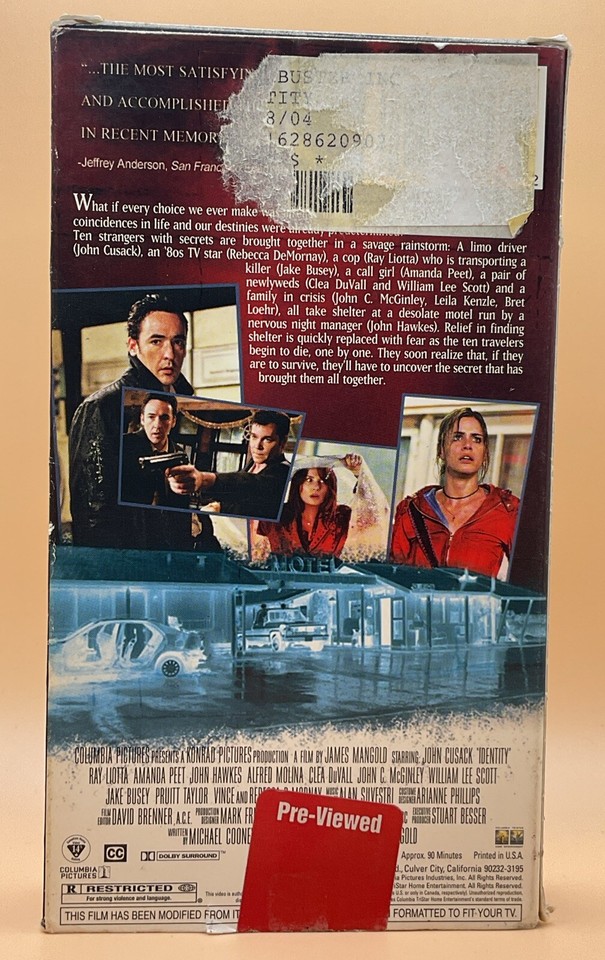 Identity VHS 2003 John Cusack Ray Liotta **Buy 2 Get 1 Free** | eBay