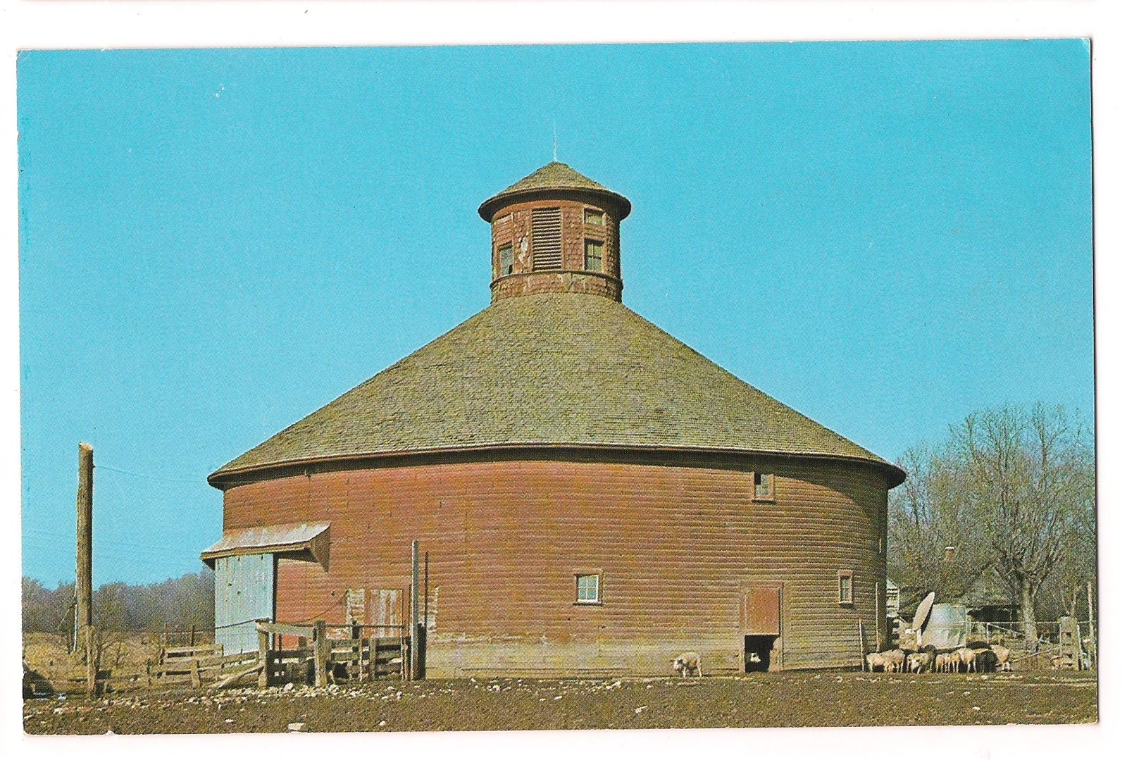 ROUND RED BARN Thompson Farm South Lodi PARKE COUNTY Indiana Postcard ...