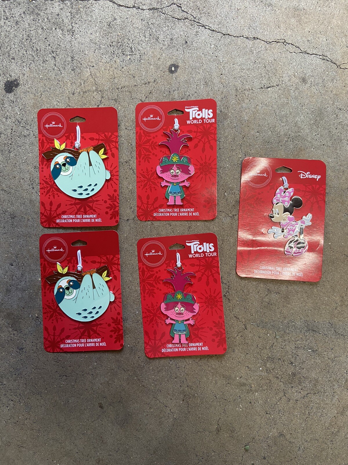 Lot Of 5 Metal Enamel Hallmark Ornaments Trolls Sloth Minnie Mouse ...