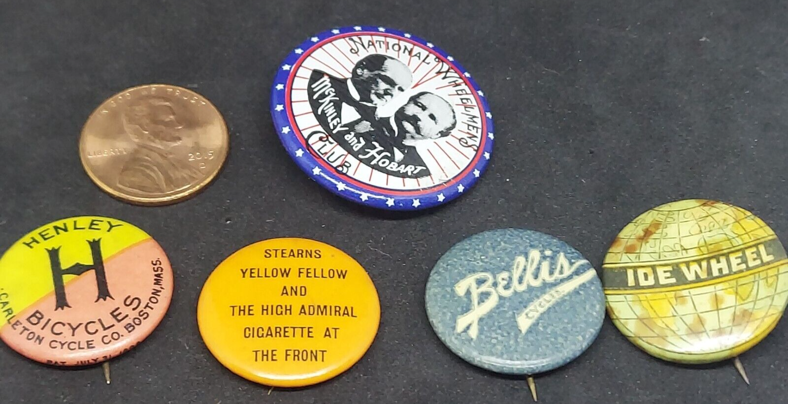 4 - 1890's 1 - 1980 Different Cycle advertising Collar/ Lapel PINS ...