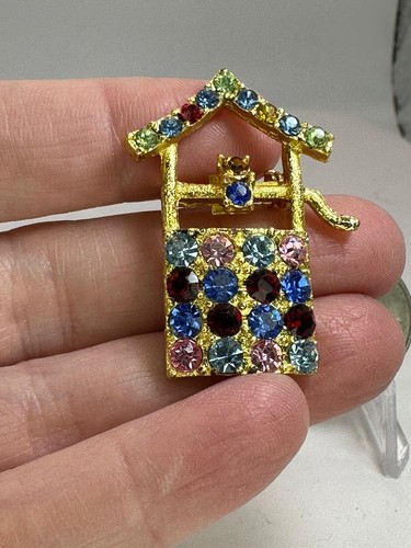 Water Well Colored Rhinestones Vintage Gold Brooch Pin M-4897* | eBay