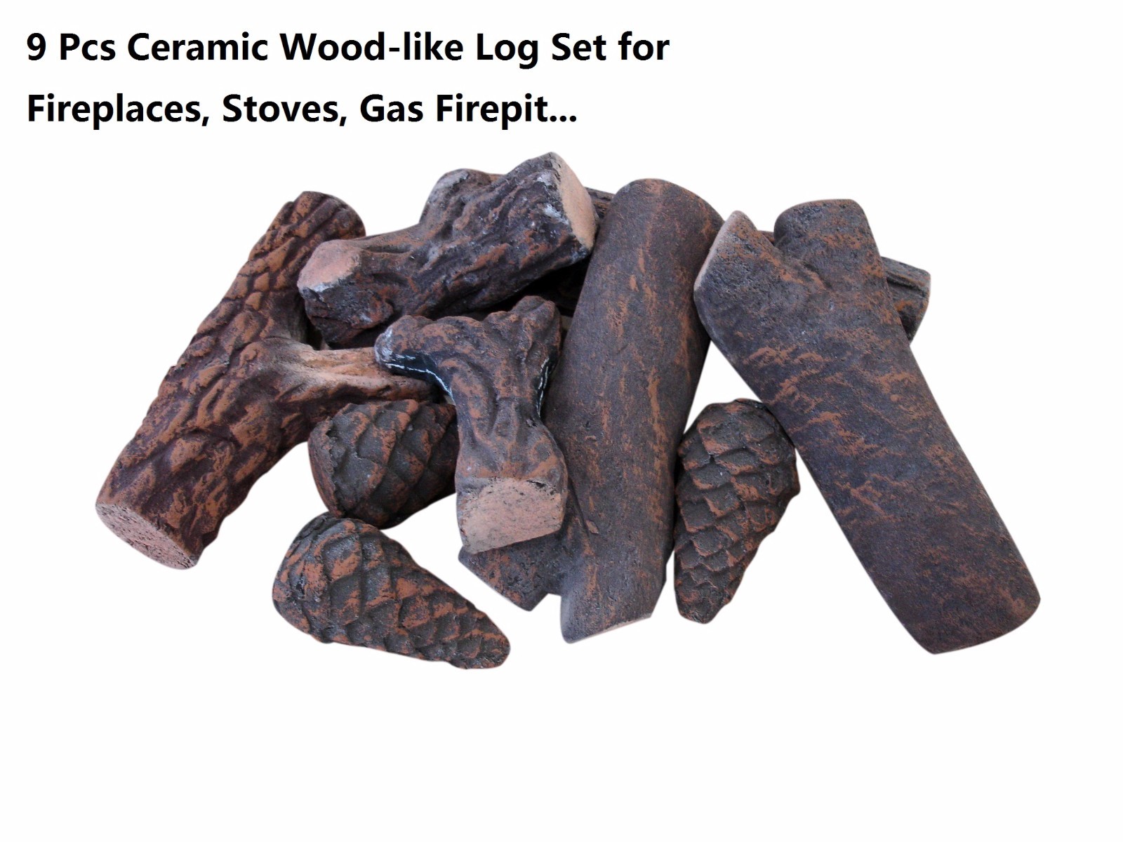 Fireplace stoves propane firepit Woodlike Ceramic decorative Log Set 4 ...