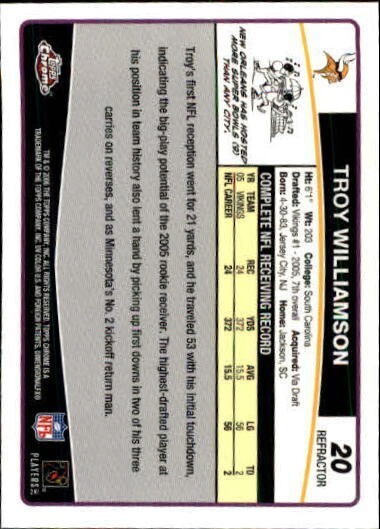 2006 Topps Chrome Refractor Minnesota Vikings Football Card #20 Troy ...