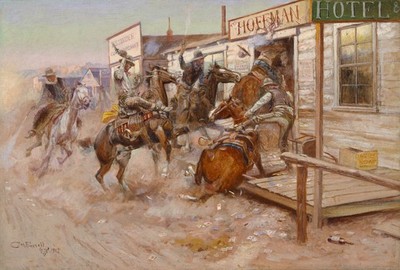 Charles Marion Russell In Without Knocking 1909 Old West Town Art Print ...