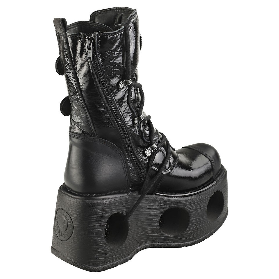 New Rock Patent Spring Neptuno Unisex Black Platform Boots - 9 UK | eBay