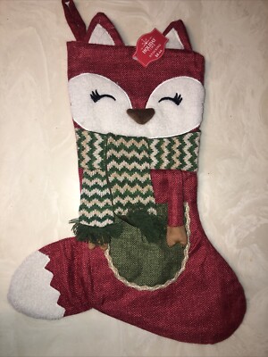 Holiday Time 19 Inch Whimsical Fox Christmas Stocking Holiday Decor | eBay